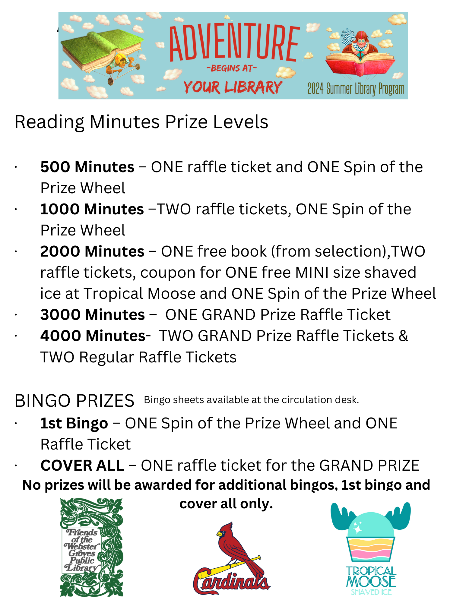 KIDS TEENS Prize Levels – Webster Groves Public Library